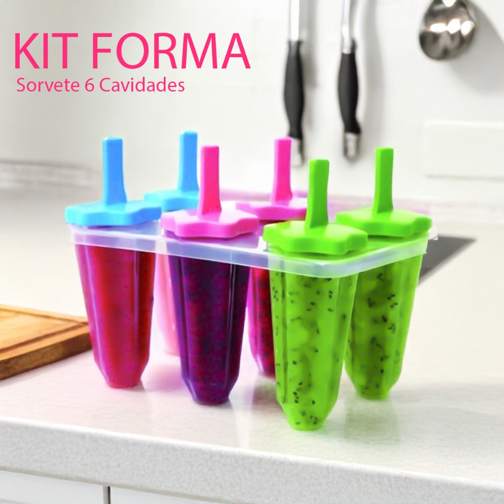 Forma de Picolé com Palitos Molde Picoleteira 6 Cavidades Forminha ...