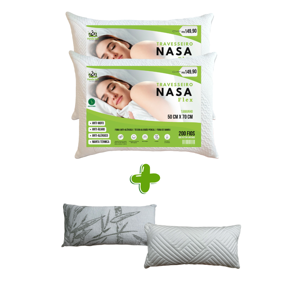 02 Traveseiro Nasa Flex 70x50cm + 02 Travesseiro de Perna 60x30cm | Shopee Brasil