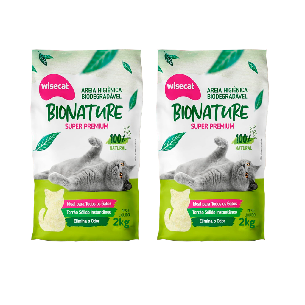 Kit Areia Higiênica Biodegradável para Gatos Wisecat Bionature 2 KG | Shopee Brasil