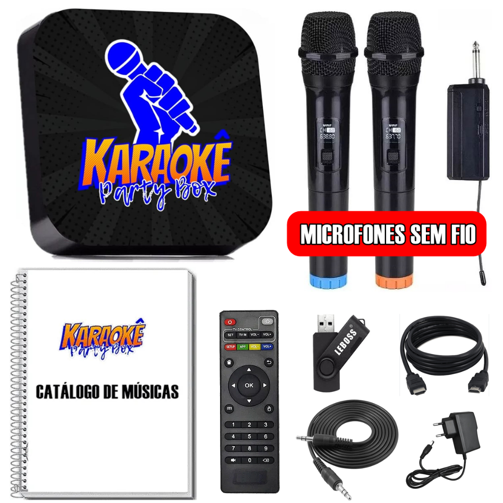 Karaoke Party Box Preto Original +2 Mic Sem Fio +de 2000 Músicas ...