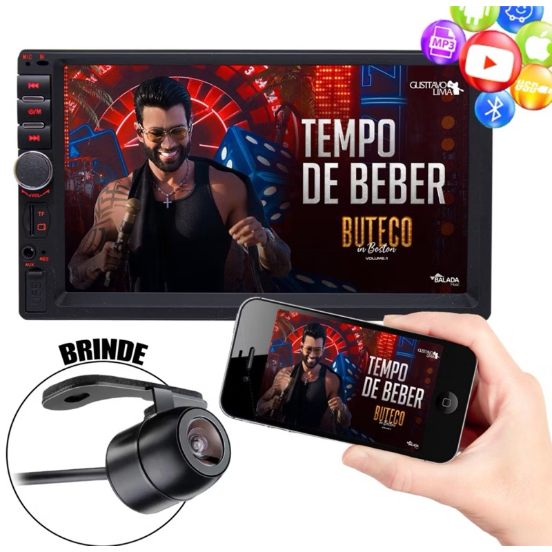 Central Multimidia Tipo Pioneer Mp5 Touch Sreen Espelhamento Tela 2 Din 7 Polegadas + Camera de ...