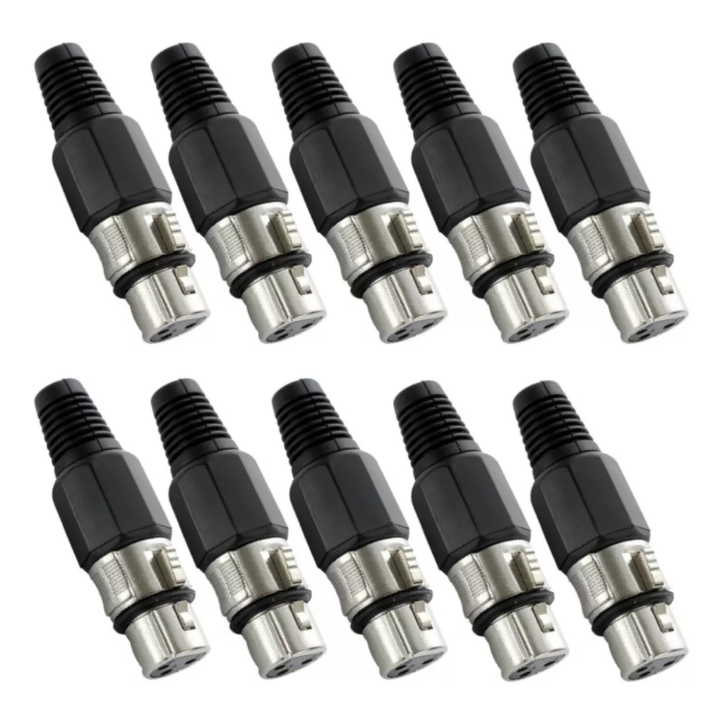 Kit 05 Plug Conector Xlr Canon Femea Preto Profissional | Shopee Brasil
