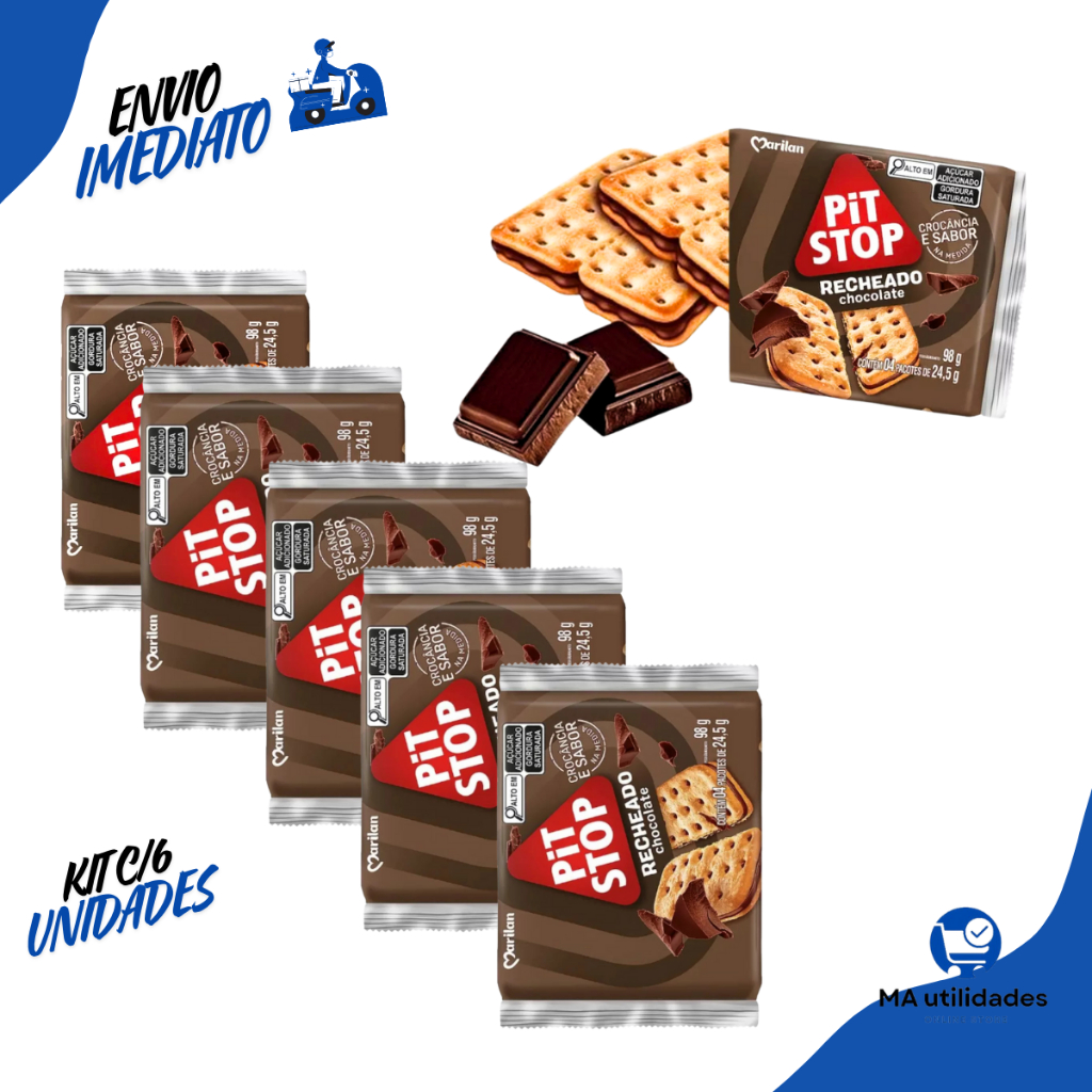 Biscoito Pit Stop Doce Recheado Chocolate Marilan Kit C/6 Pacotes ...