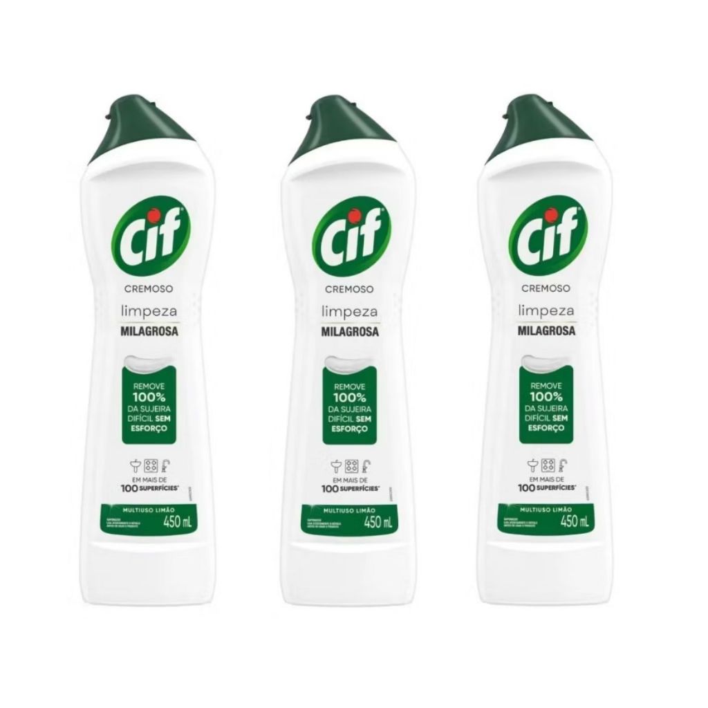 Kit Com 3 Cif Cremoso Limpeza Milagrosa 450 ml LIMÃO PEDRAS BRANCAS V04 ...