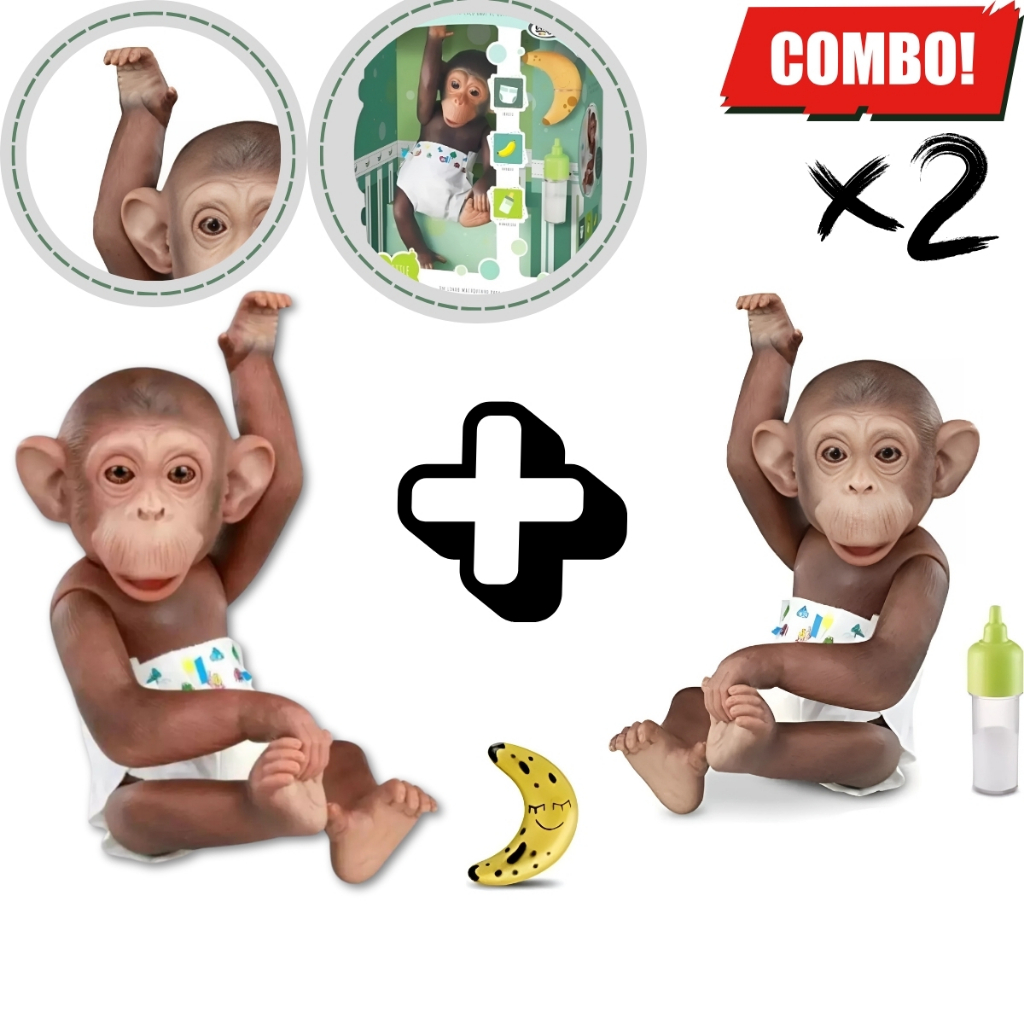 Kit Boneco Infantil - 2 bebê macaco Little Caco Macaco Faz de Conta ...