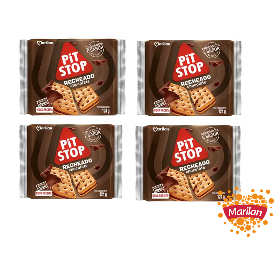 BISCOITO PIT STOP RECHEADO DE CHOCOLATE 98g MARILAN KIT 4 UNIDADES ...