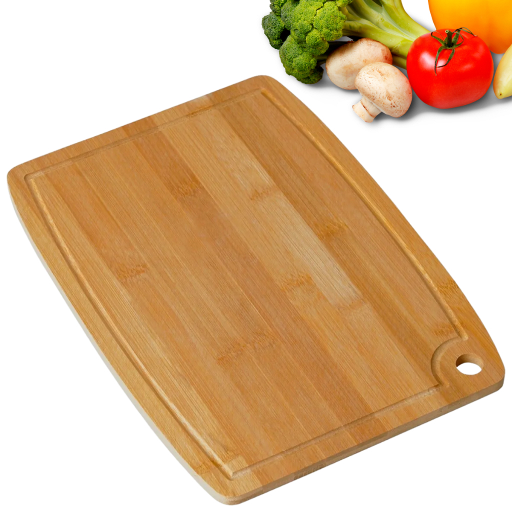 Tabua de Corte Bambu 34x24 para carne Churrasco legumes com calha ...