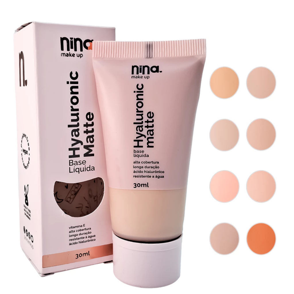 BASE LIQUIDA HYALURONIC MATTE NINA MAKEUP | Shopee Brasil