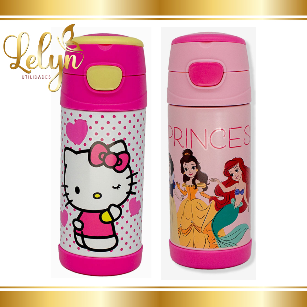 Garrafa Térmica Hello Kitty e Princesas Infantil Top Handle 350ml | Shopee Brasil