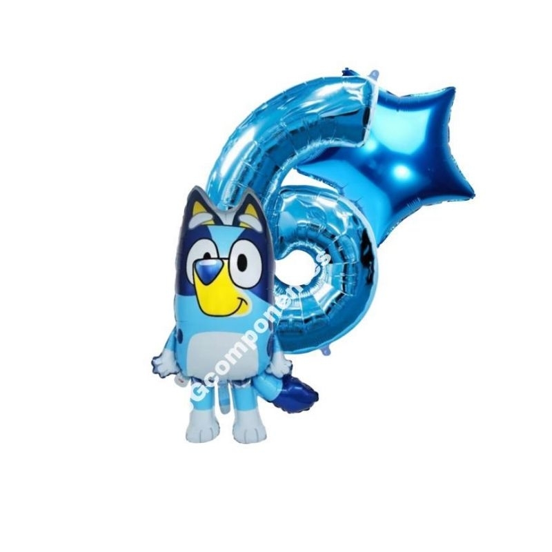 Kit 3 Balão Metalizado Bluey Azul Corpo Estrela Número 6 | Shopee Brasil