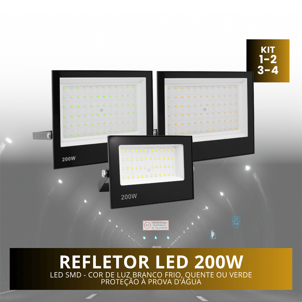 Kit Refletor Led Holofote 200w Ip66 Luz Forte Prova D'água Bivolt | Shopee Brasil