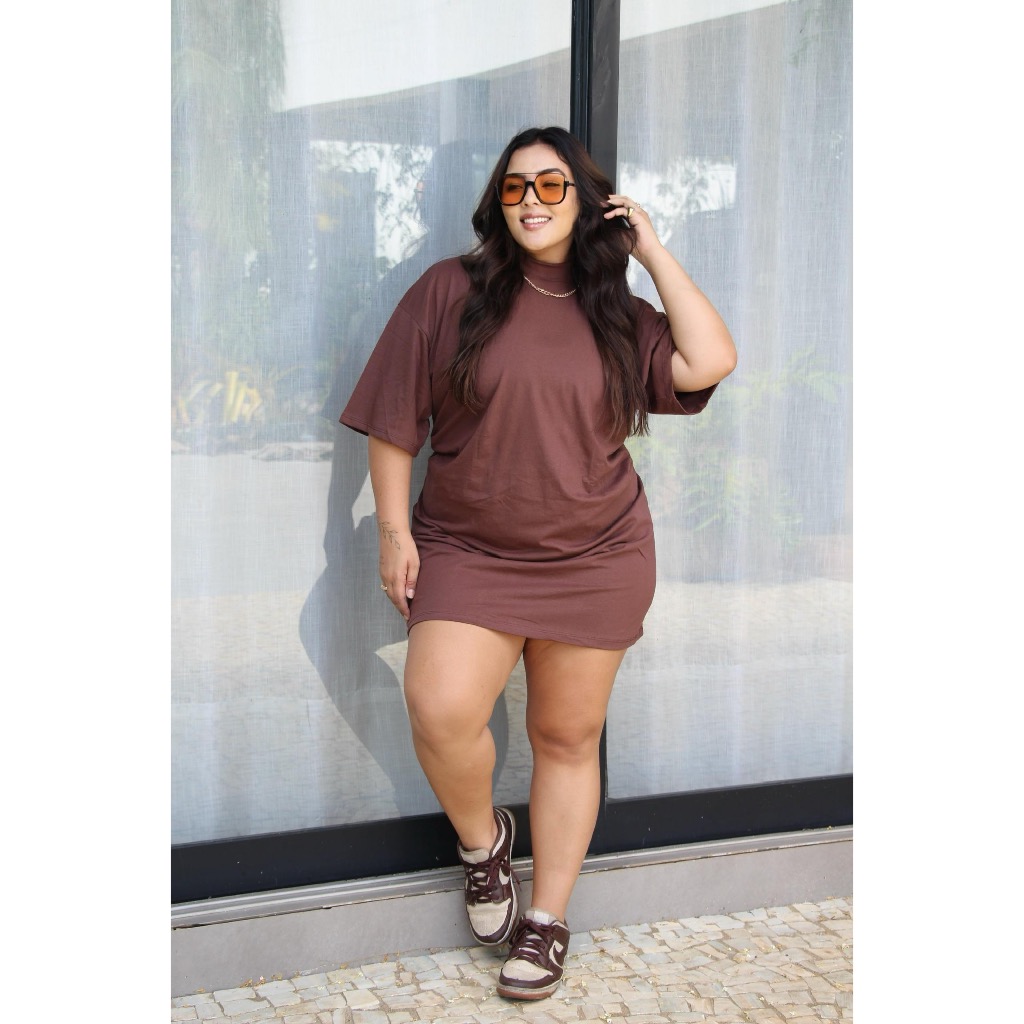 Vestido Plus Size Moda Gringa Tamanho Grande Oversized Feminino Marrom ...