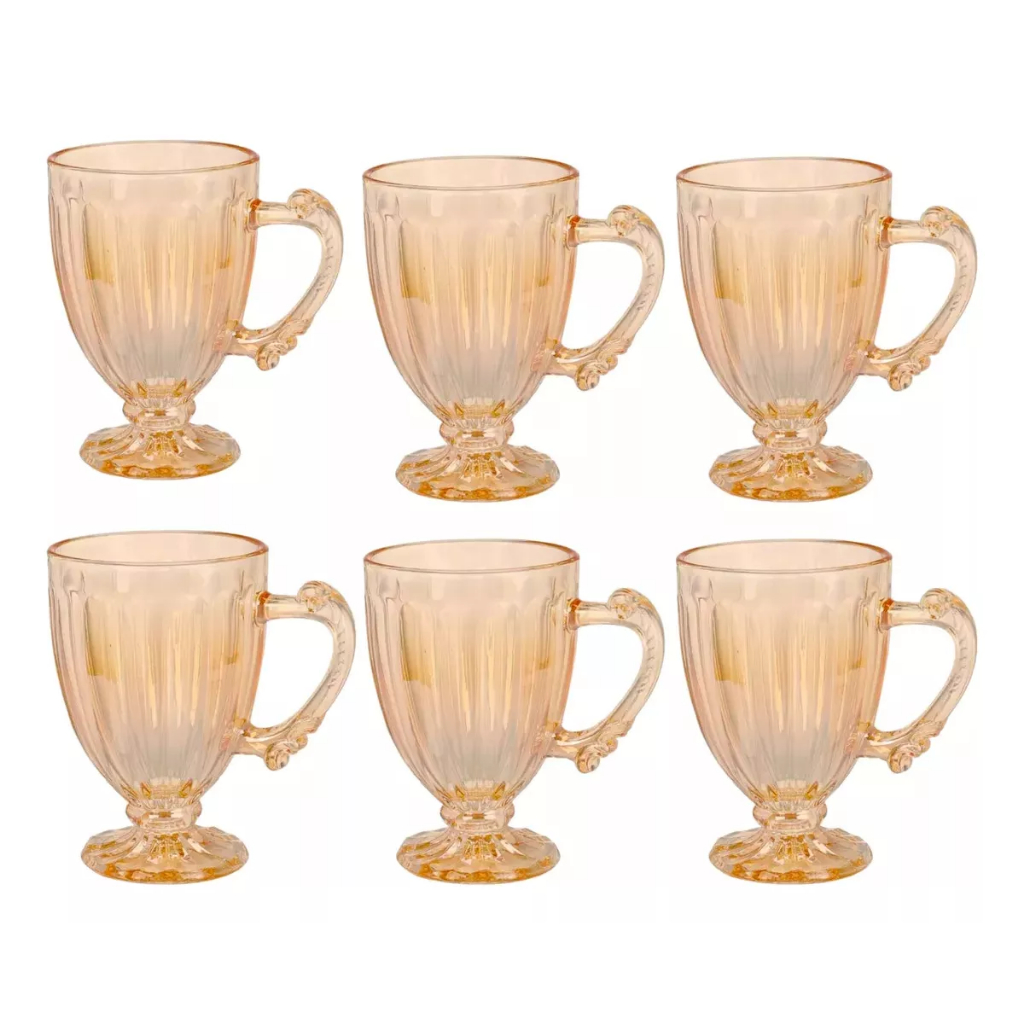 Jogo De Xícaras 6 Caneca Cristal Vidro 190ml Para Capuccino Cor Ambar Roma | Shopee Brasil