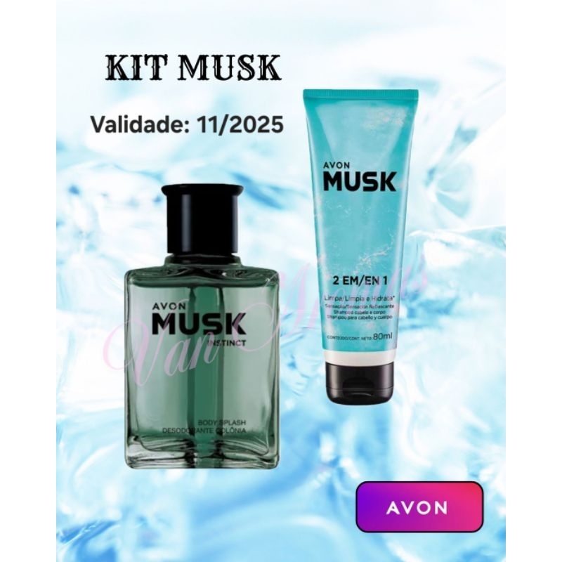 Kit Avon Shampoo 2 em 1 + Body Splash Musk Instinct VALIDADE: 11/2025 ...