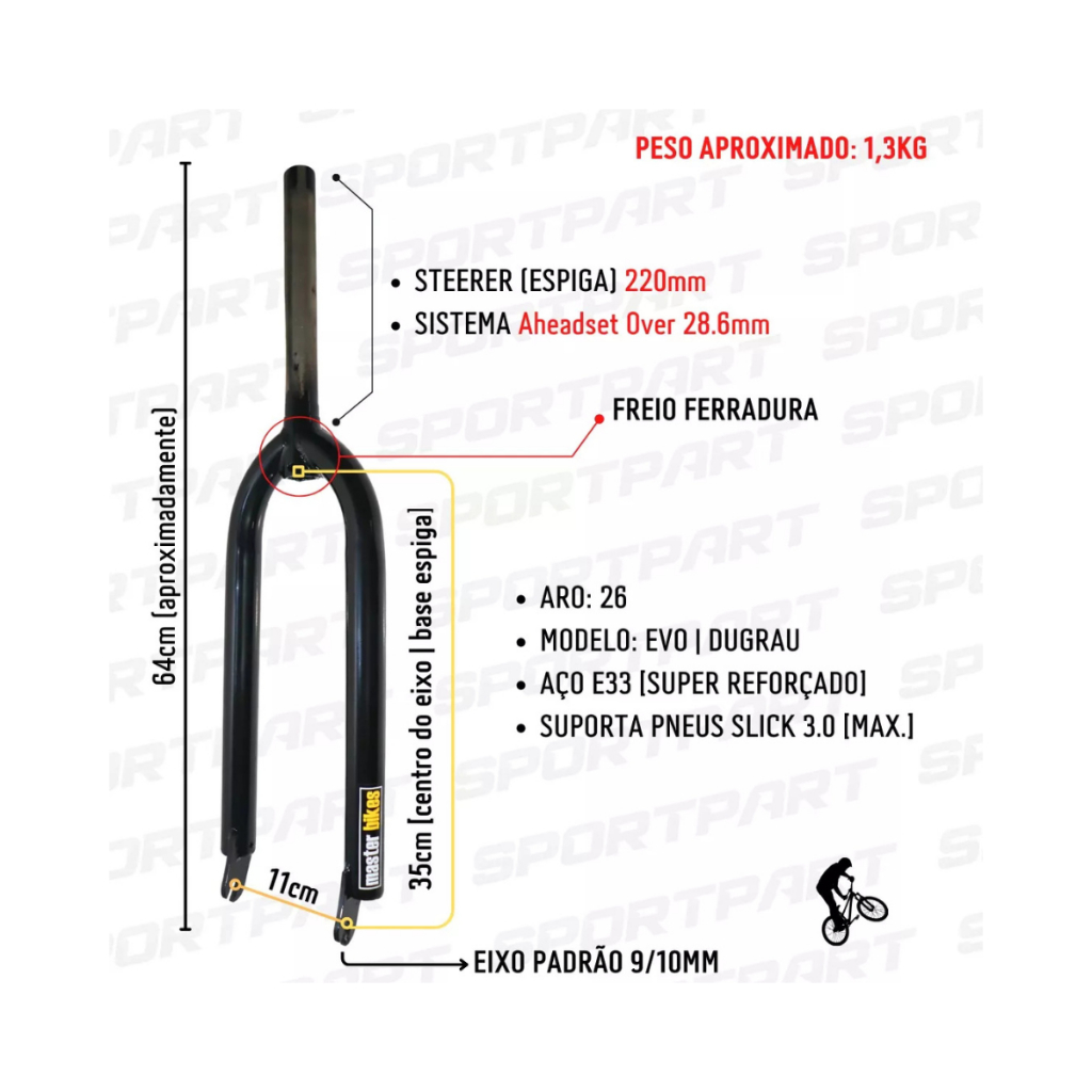 Garfo Master Dugrau Aro 26 Preto EVO V2 Wheeling Bike Grau RL | Shopee ...