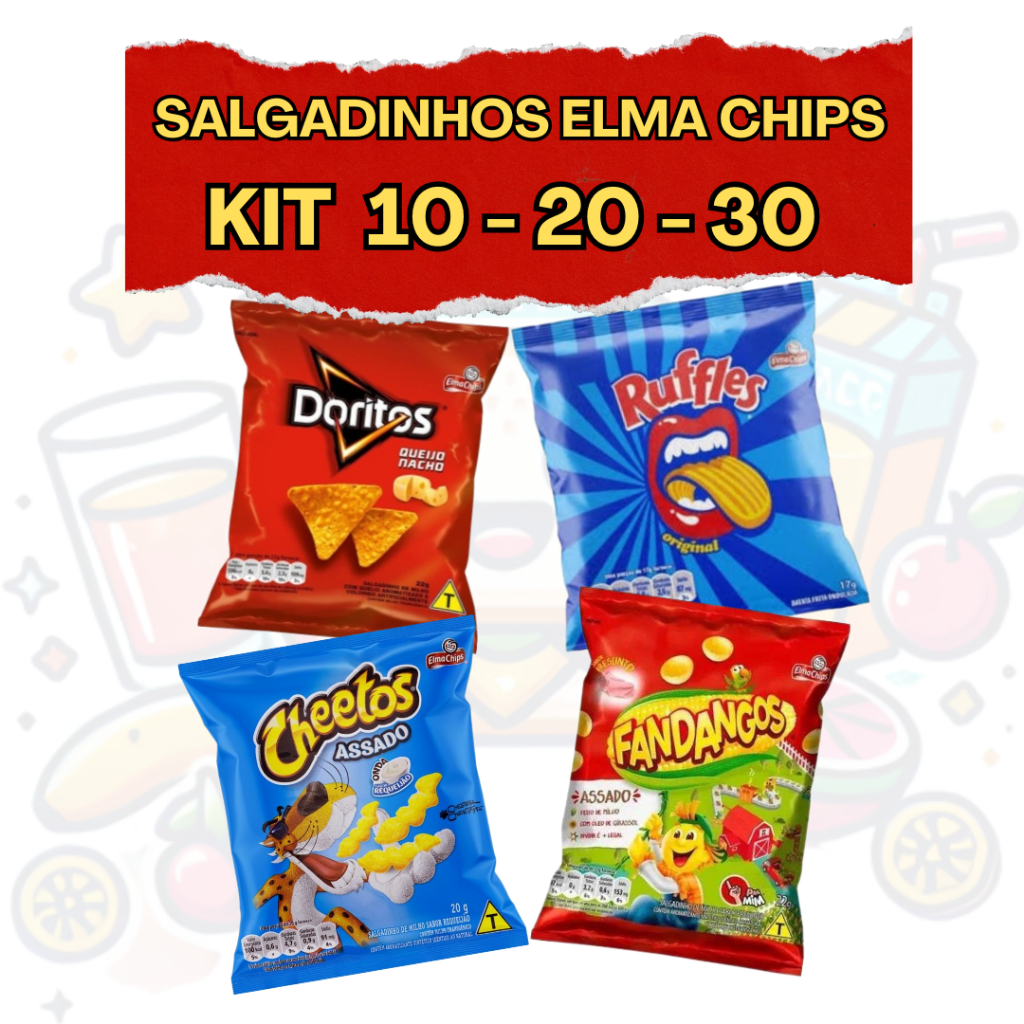 KIT SALGADINHOS ELMA CHIPS - DORITOS, RUFFLES, CHEETOS, FANDANGOS - 10 - 20- 30 | Shopee Brasil
