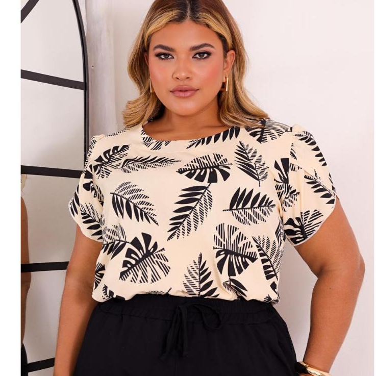 blusas femininas plus size t-shirt manga curta transpassada tulipa ...