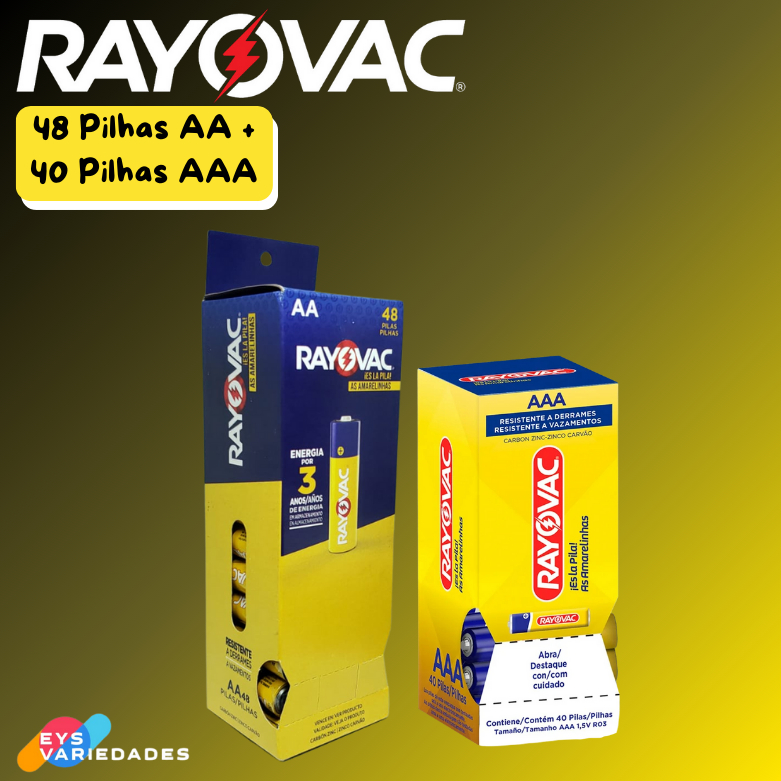 Rayovac Pilha AA Tubo 48 Unidades+ 40 AAA Palito ou monte sua Quantidade | Shopee Brasil
