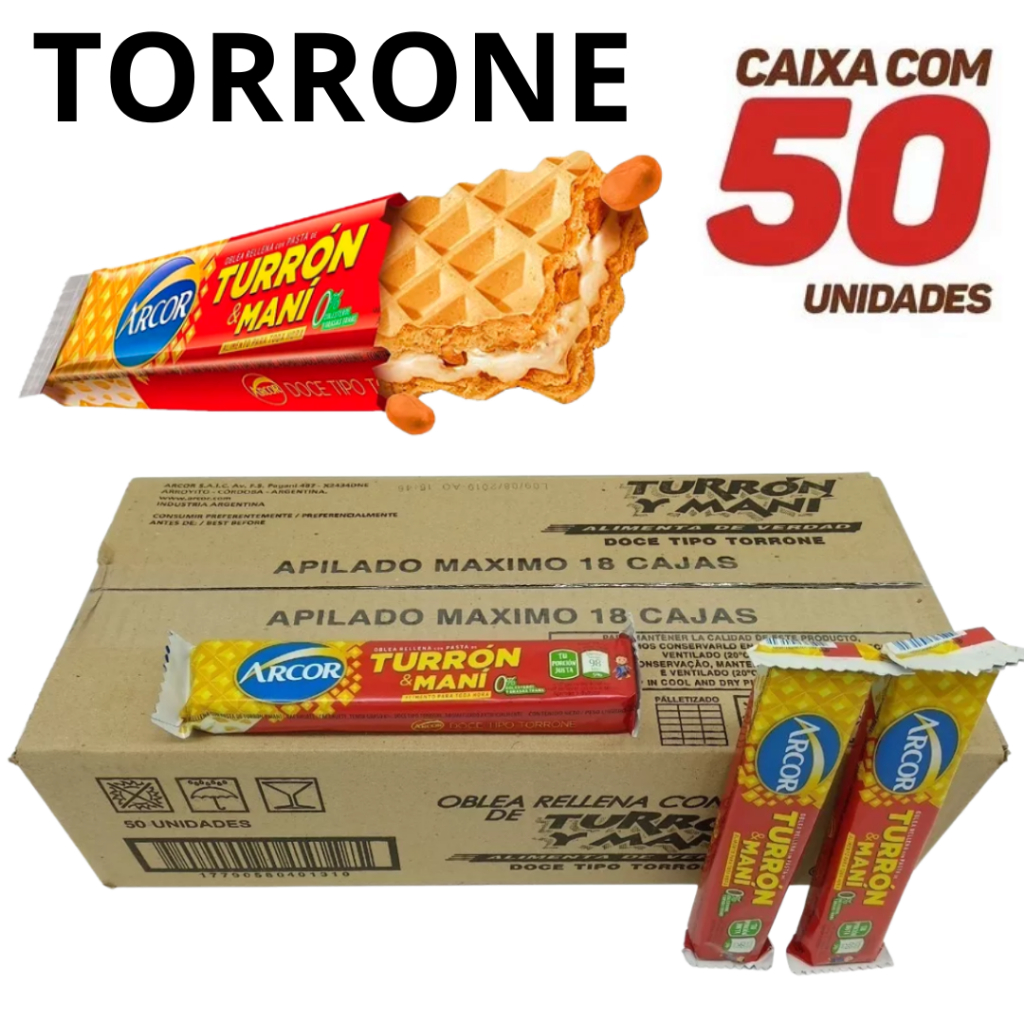 Caixa Torrone 50 unidades de 25g Turrón Y Mani - Arcor | Shopee Brasil
