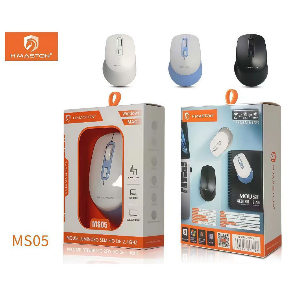 Mouse Luminoso Sem Fio 2.4Ghz MS05 Mouse Bluetooth 5.2 para Windows Mac ...