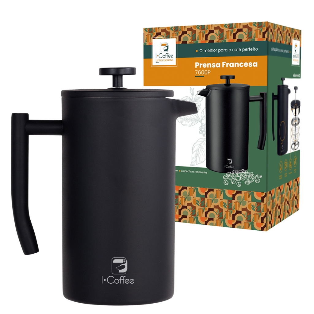 Icoffee Cafeteira Prensa Francesa Inox Preto 700ml | Shopee Brasil