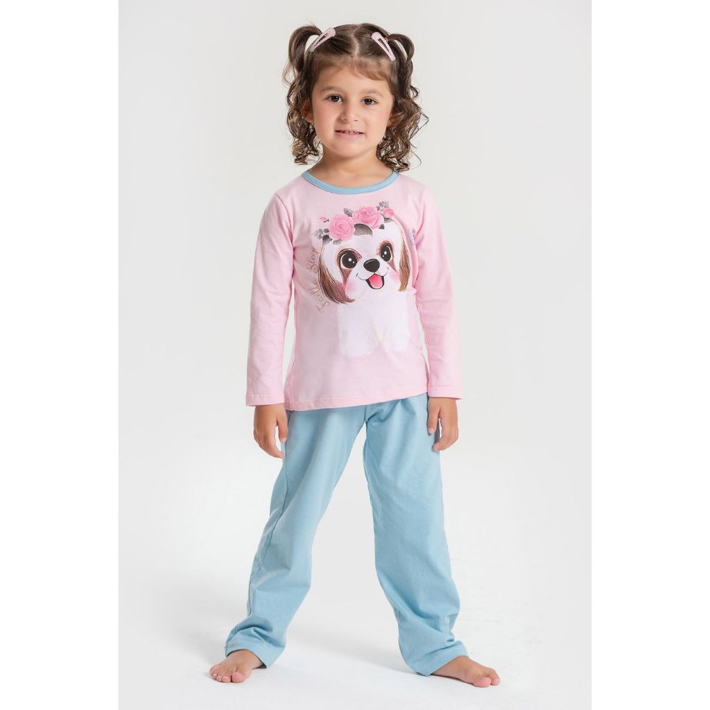 Pijama Infantil Manga Longa Feminino Dog - Rosa | Shopee Brasil
