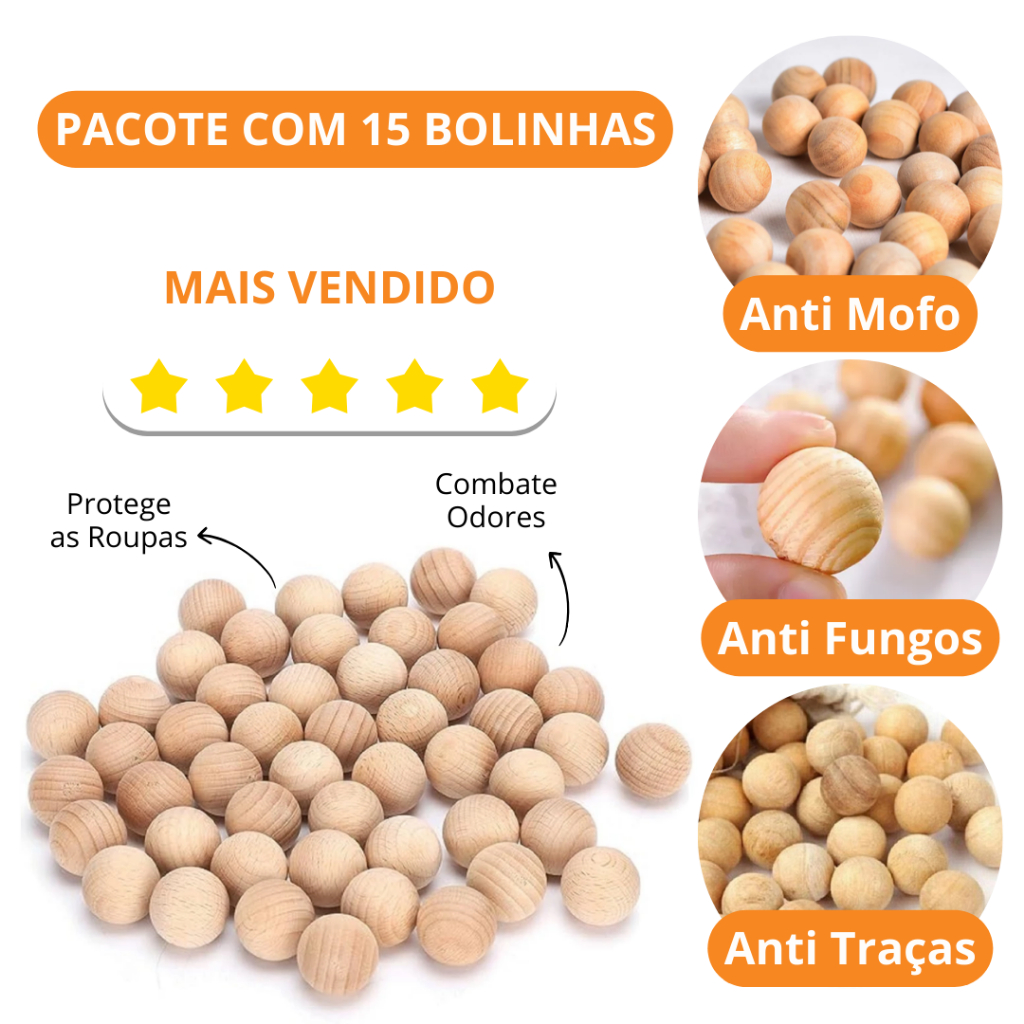 Pacote 15 Bolinhas de Cânfora Cedro 2cm Anti Mofo, traça, fungos e ...