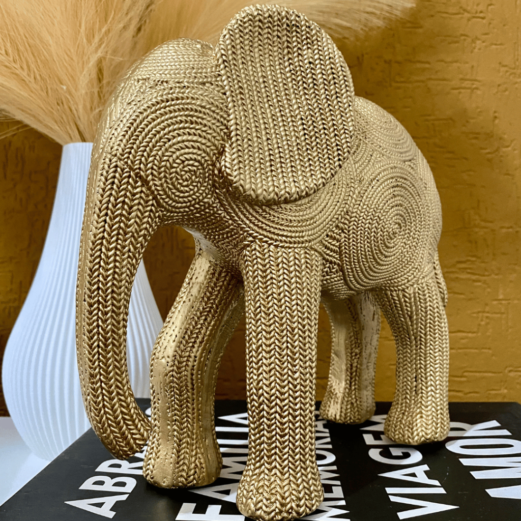 Elefante Escultura - Novo Modelo Sisal Rattan Dourado Luxo Sabedoria ...