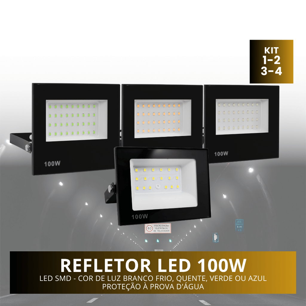 Kit Refletor Led 100w Holofote Ip67 Bivolt Prova D'água Luz Forte | Shopee Brasil