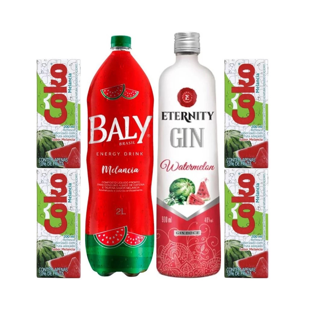 Combo Gin Eternity Melancia 900ml + Energético Baly 2L + 4 Coko | Shopee Brasil