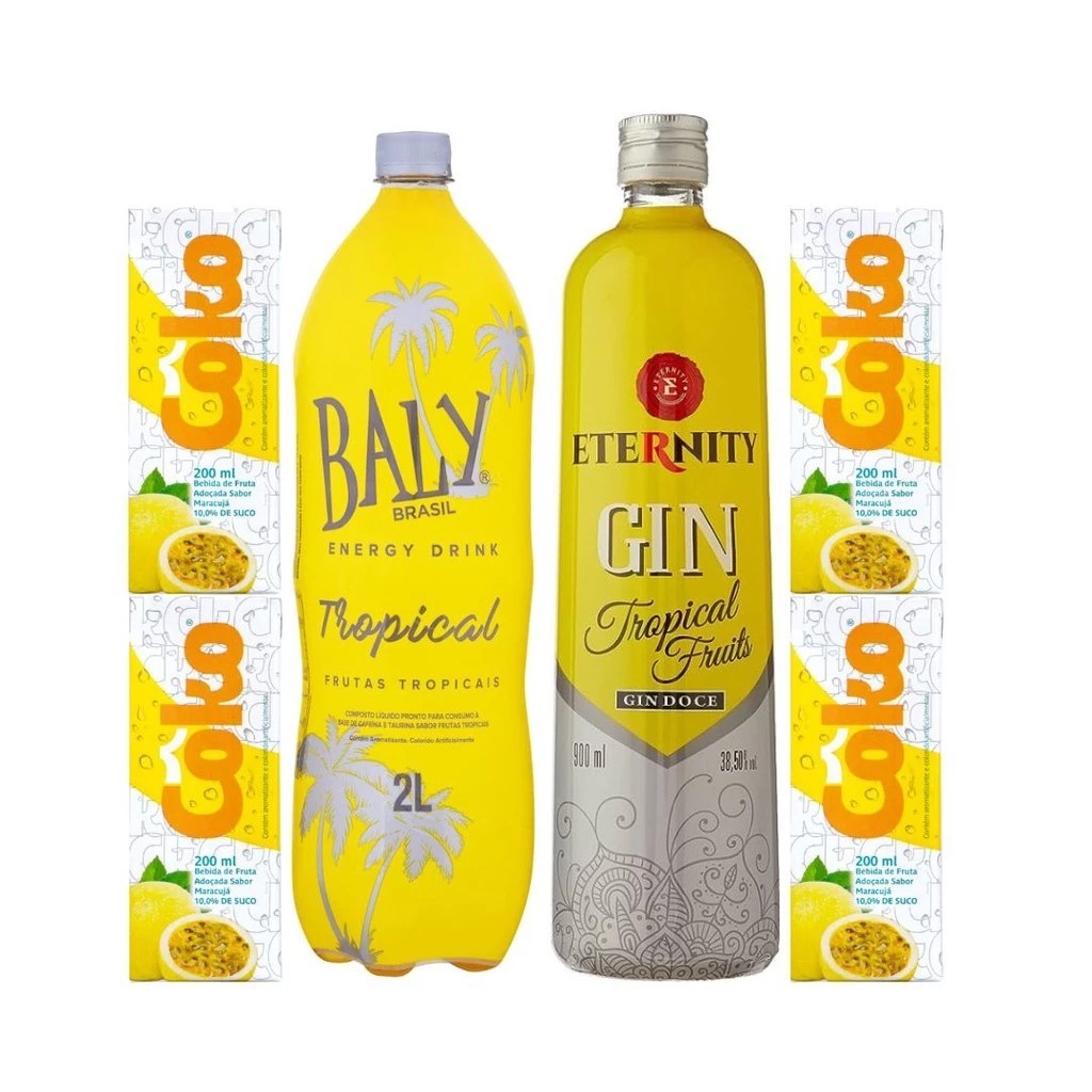 Combo Gin Eternity Tropical 900ml + Energético Baly 2L + 4 Coko | Shopee Brasil