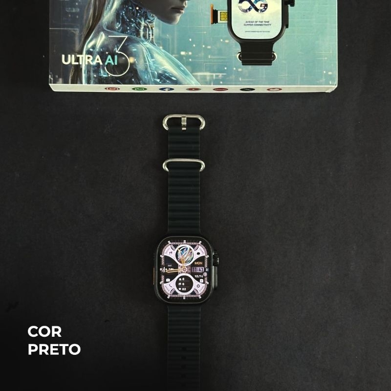 Smartwatch 5G Ultra AI 3 Preto Android Câmera Giratoria Bluetooth Wifi ...