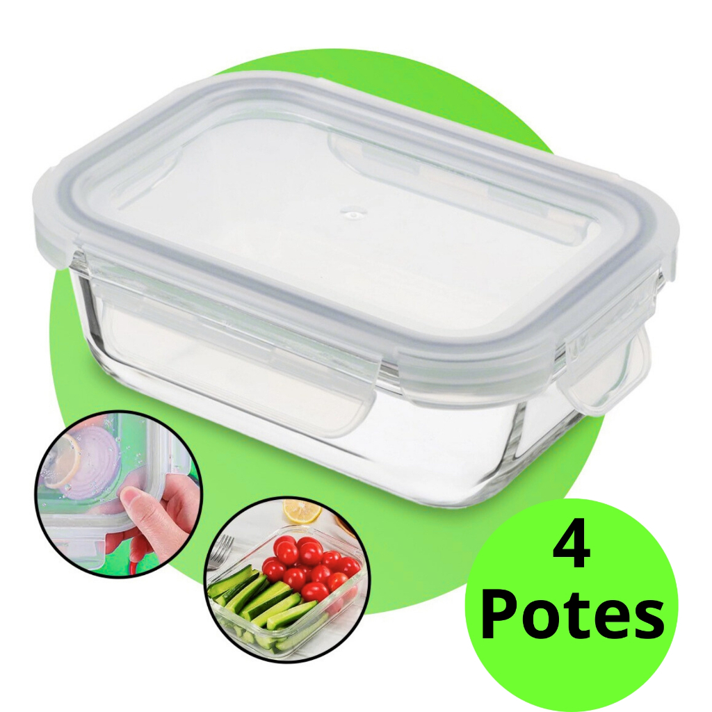 4 Potes Hermético Vidro Marmita 640ml Forno Refratário Tampa com 4 ...