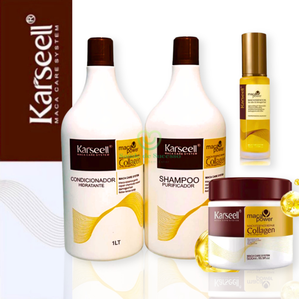 Kit Máscara Karseell 500g + 1 Shampoo 1l + 1 Condicionador Karseell 1l ...