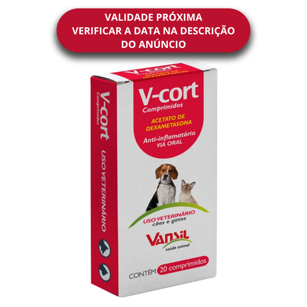 Vansil V-Cort Anti-Inflamatório 0,5mg para Cães e Gatos 20 comprimidos ...