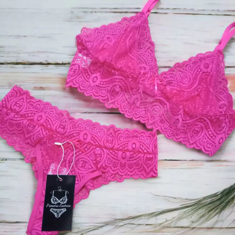 Conjunto de renda croped feminino sem bojo | Shopee Brasil