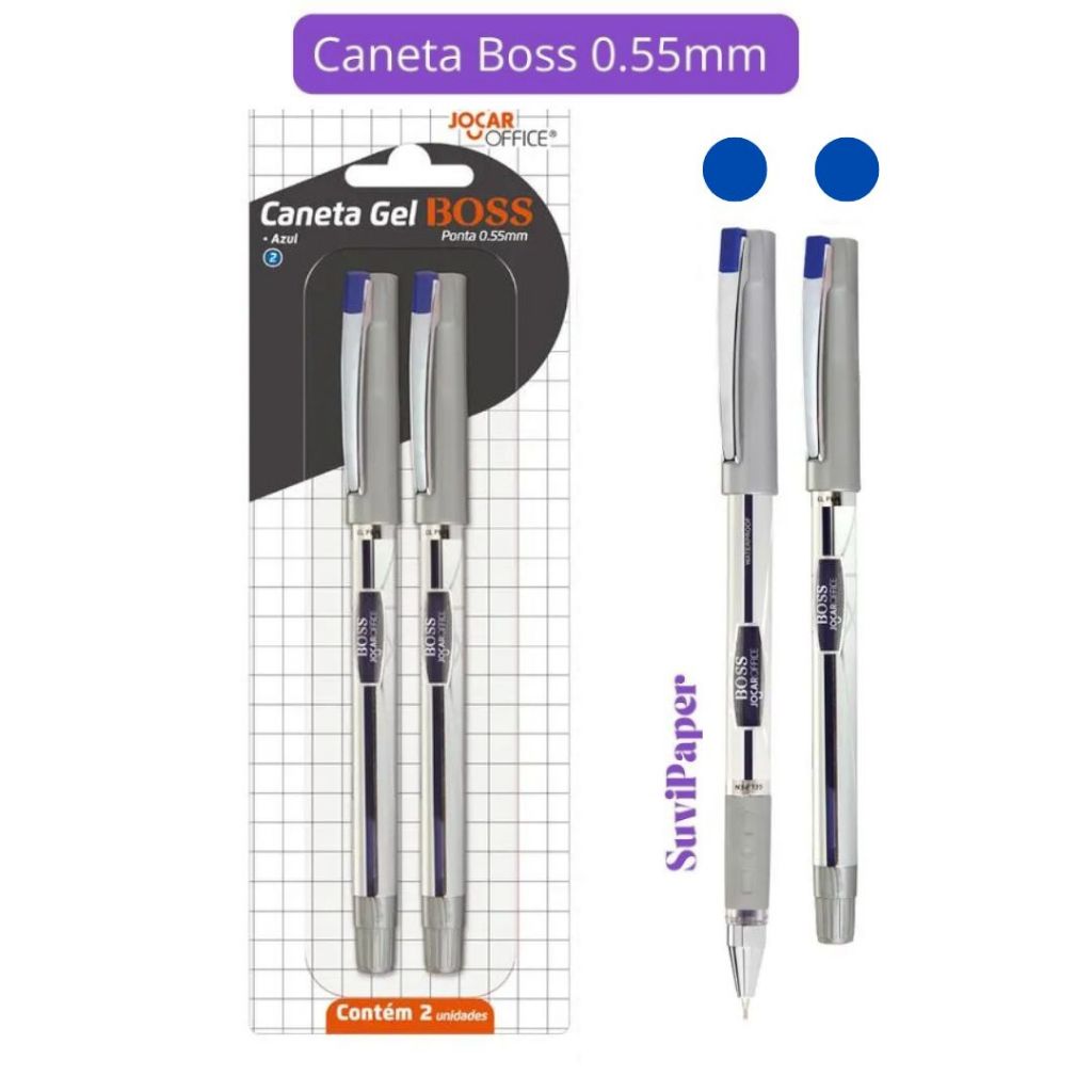 Caneta Gel Boss 0.5mm Tinta Azul Blister 2und Jocar Office | Shopee Brasil