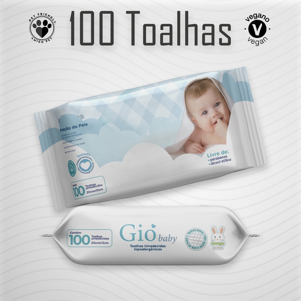 Kit 12 Pacotes Toalhas Umedecidas GIO BABY - 100 Folhas 20x13 cm - sem ...