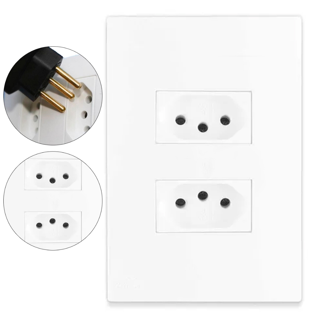 Tomada Dupla 2P+T 10A ou 20A Com Placa Espelho Branco Linha Lissê Bivolt 127v e 250v | Shopee Brasil