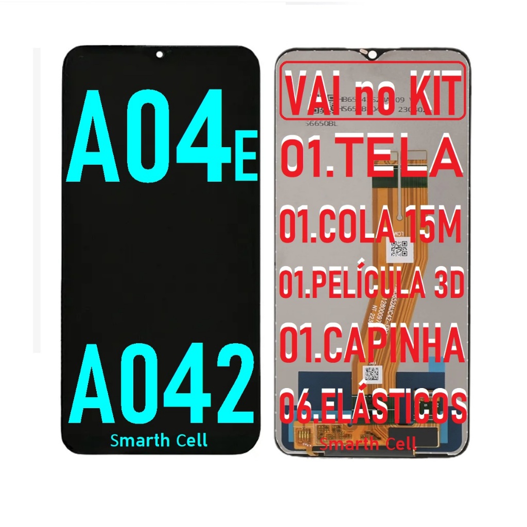 Tela Frontal Completa: Compatível 100% / A04e ( A042)+Capa +Película 3D+Cola 15ML( A04e COM ARO ...