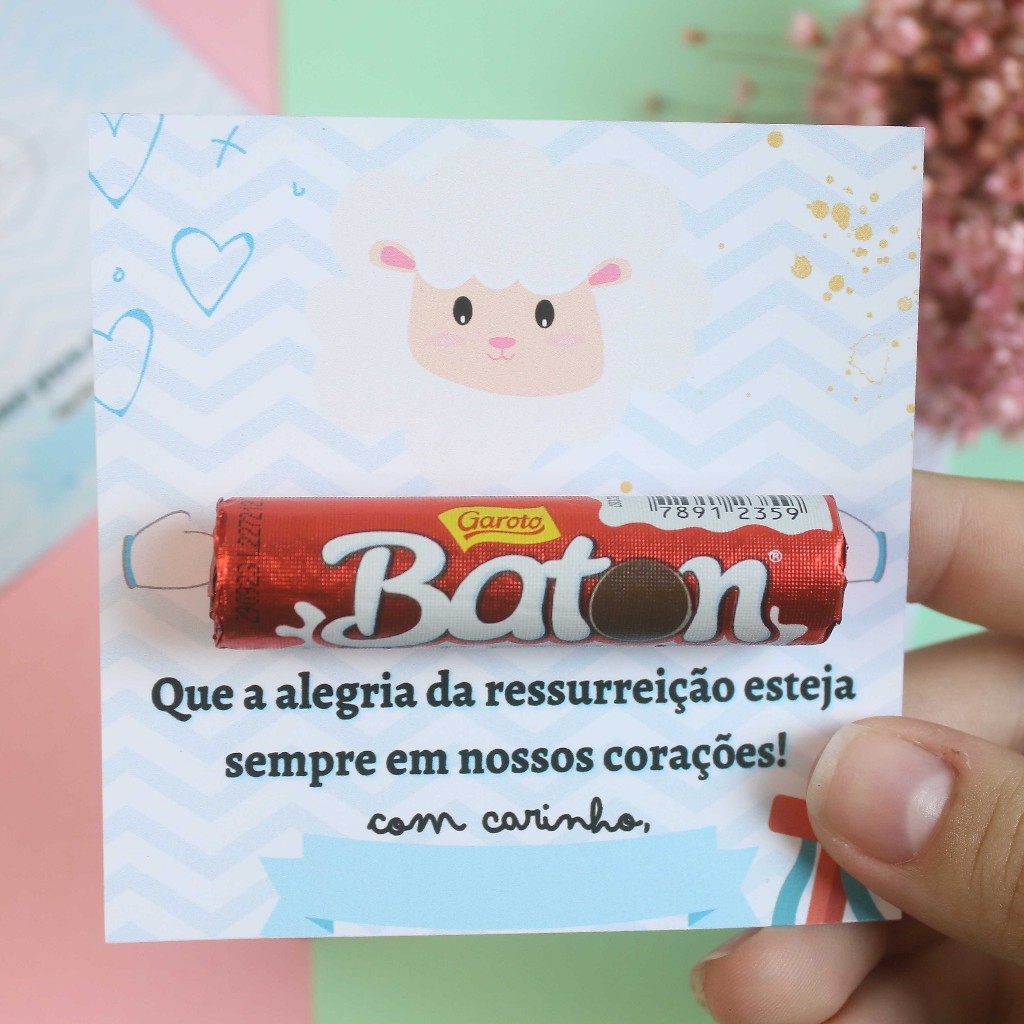 10 unidades | Card Ovelhinha com Chocolate Baton - Páscoa | Mimo ...