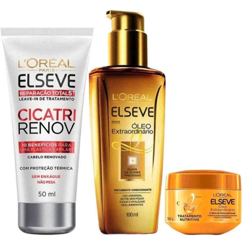 Kit Elseve Leave-In 50ml + Óleo Capilar 100ml + Elseve Creme de ...
