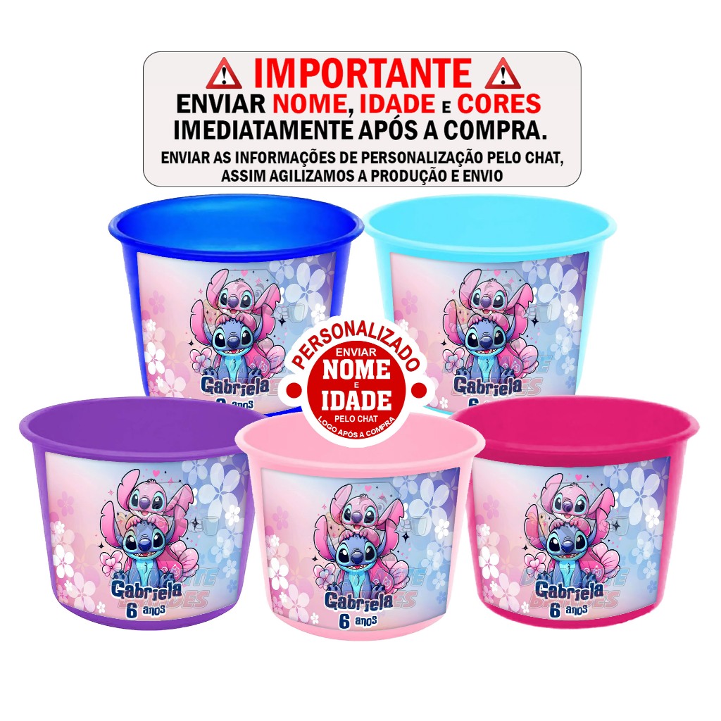 Balde Personalizado Stitch e Angel 1,5L Grande Envio Rápido Lilo Stitch ...
