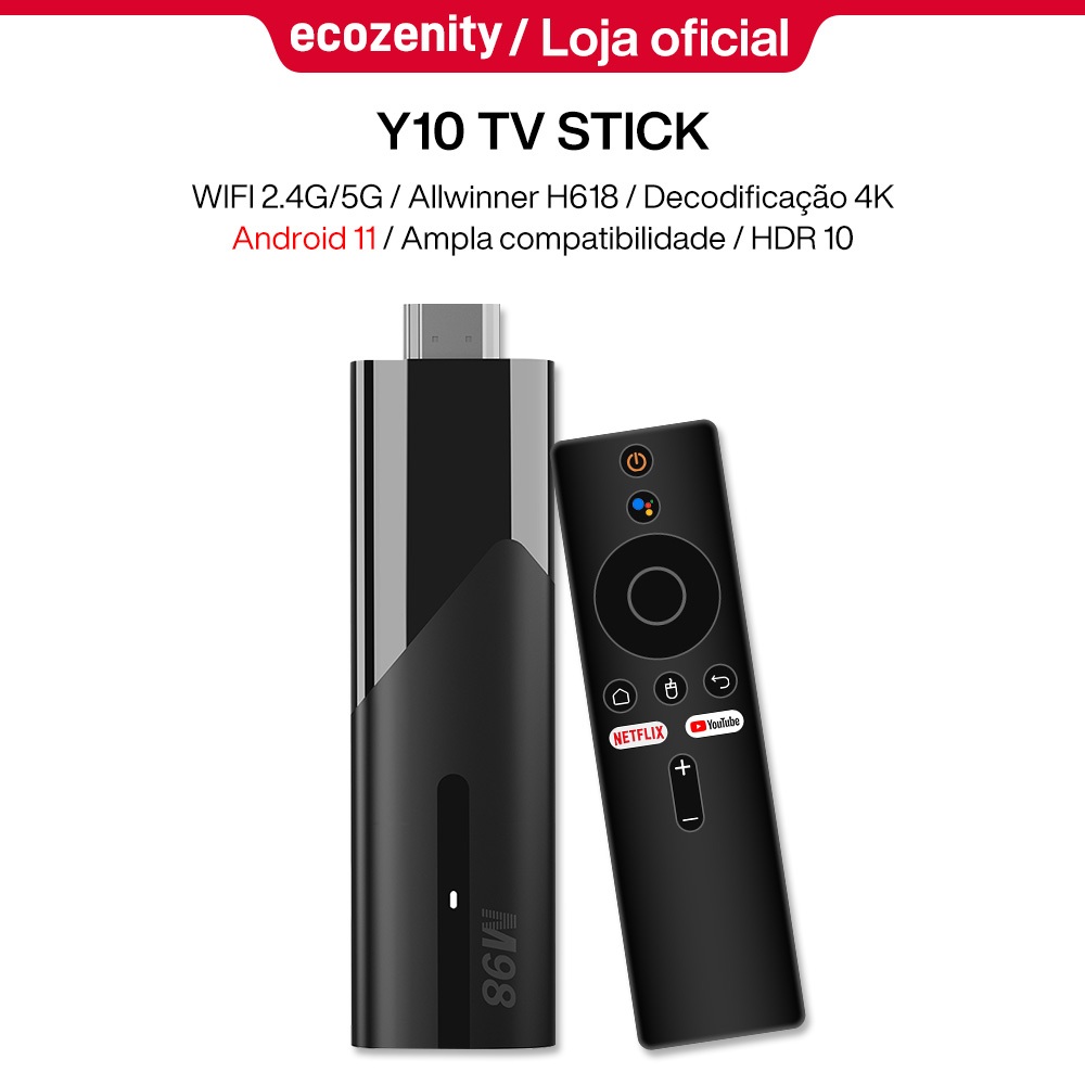 Tv stick Y10 4k Android 13 HD 2+16G Wi-fi Mídia dupla 2.4/5G Bluetooth 4.0 Suporte ao Netflix ...