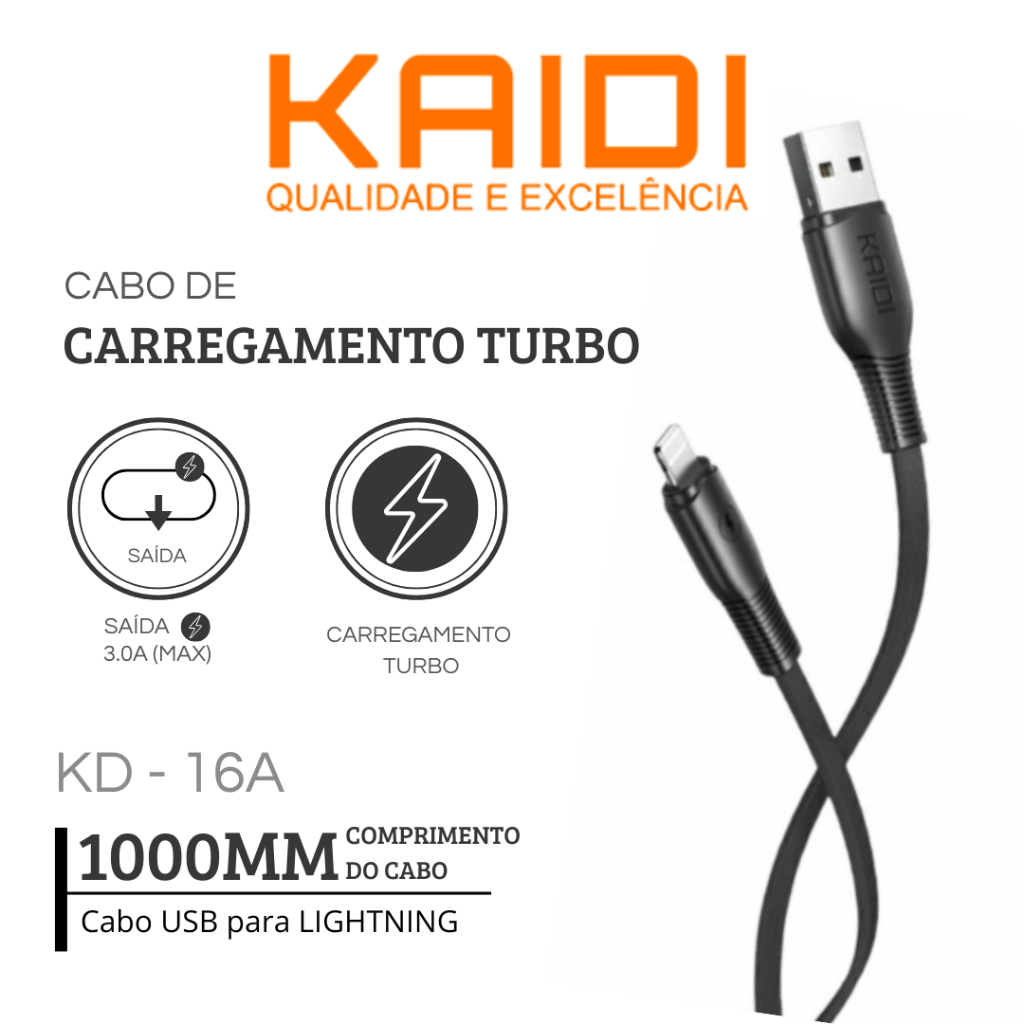 Cabo de Dados e Carregamento turbo rápido iPhone e Tipo-C Kaidi ...