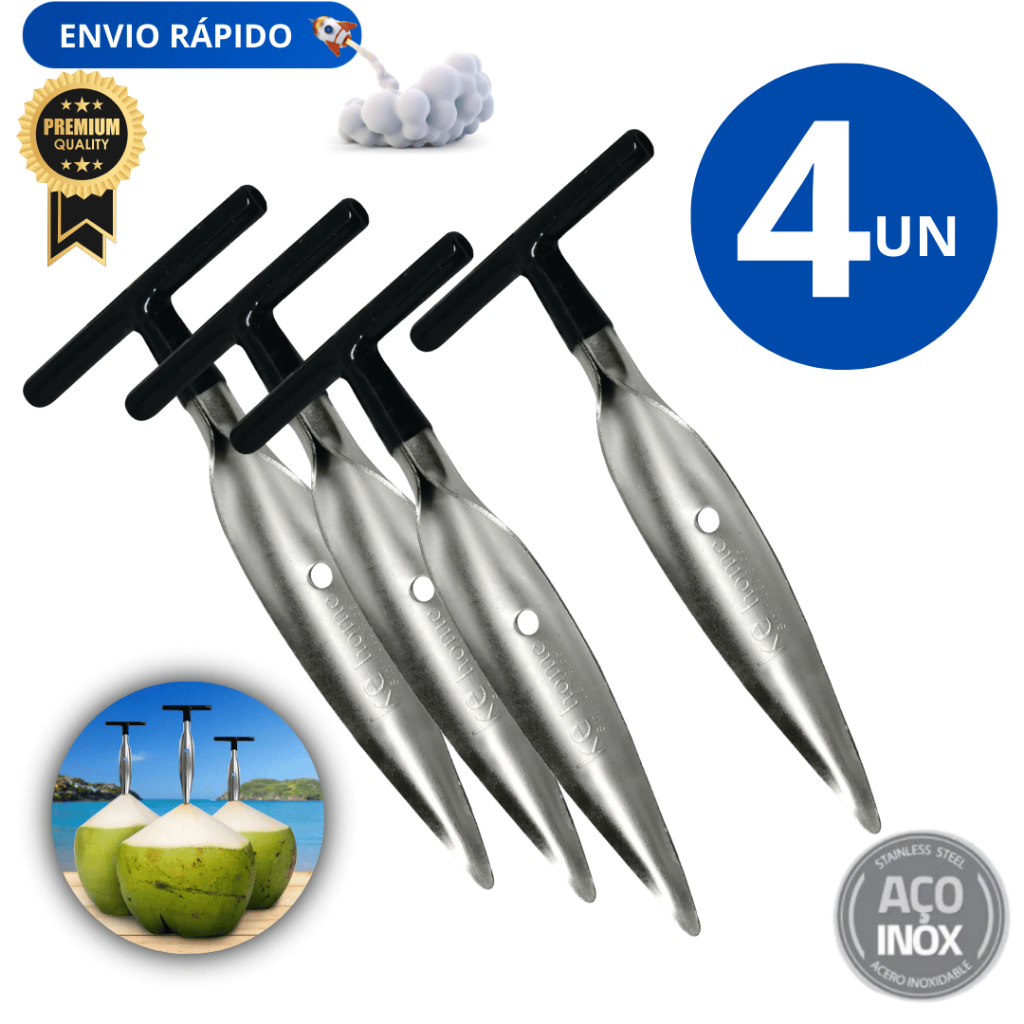 Conjunto Jogo Kit 4 Furador Abridor de Coco Inox Fura Coco em Casa ...