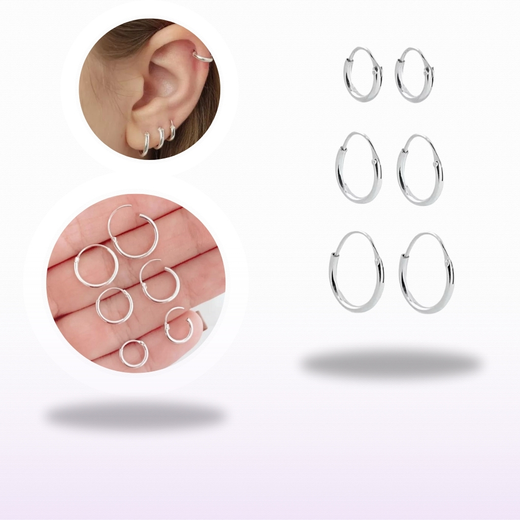 Kit Trio Argolas Redondas Prata 925 10mm/12mm/14mm Elegância e Alta Qualidade | Shopee Brasil