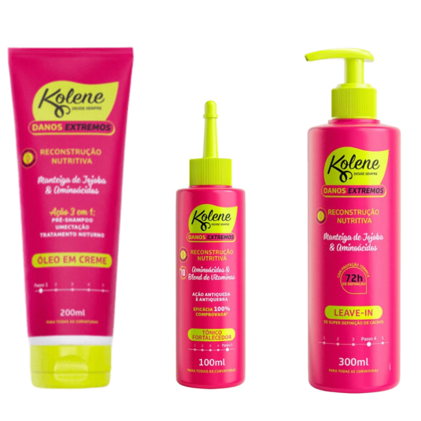 Kit Kolene Danos Extremos Oleo em Creme, Leave-in e Tônico Capilar ...