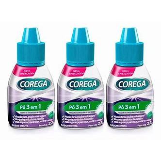 Kit Corega Pó 3 em 1 Sabor Menta, Fixador de Dentadura com Forte ...