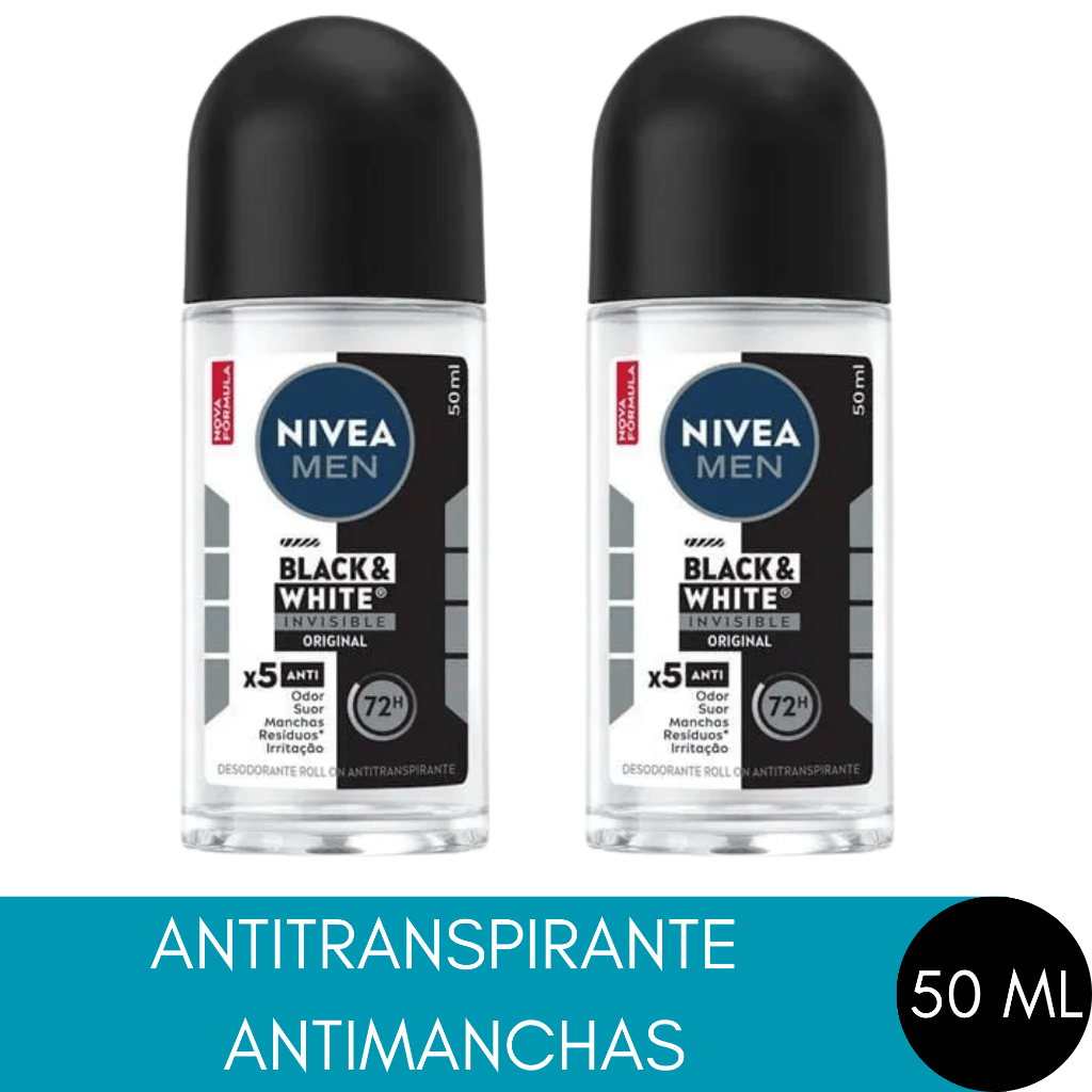 KIT 2X Desodorante Roll-on Black&White INVISIBLE 50ml 72Hrs NIVEA MEN Antimanchas ...
